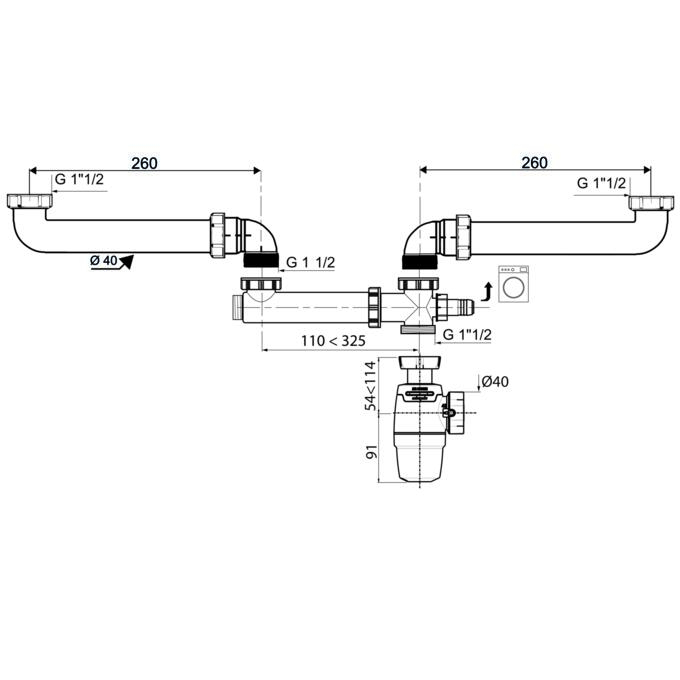 WIRQUIN NEO AIR, siphon de lavabo double vasques - Wirquin